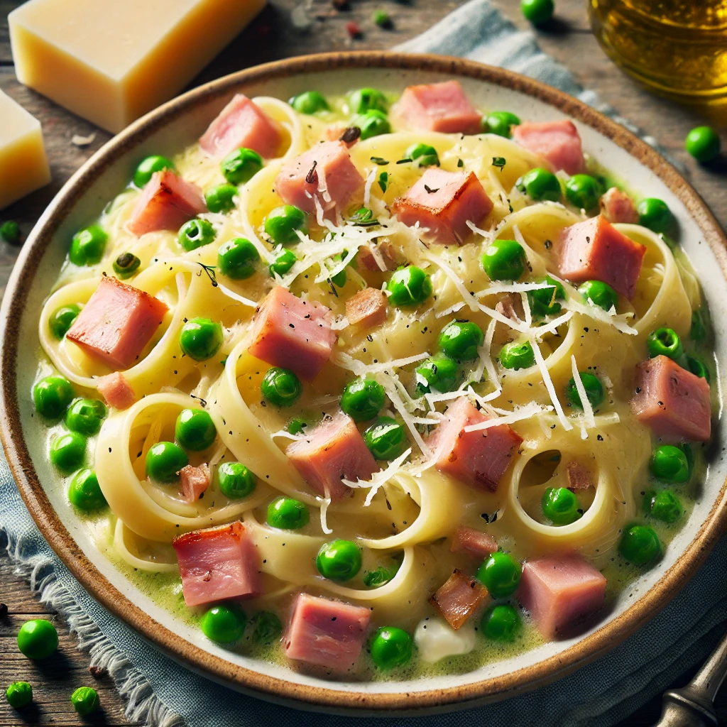 Tagliatelle with Ham and Peas - Annes Matlådor